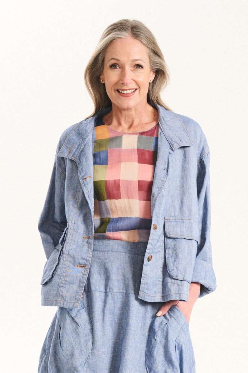 Billie Venice Beach Jacket Denim Blue in Linen | Olga de Polga