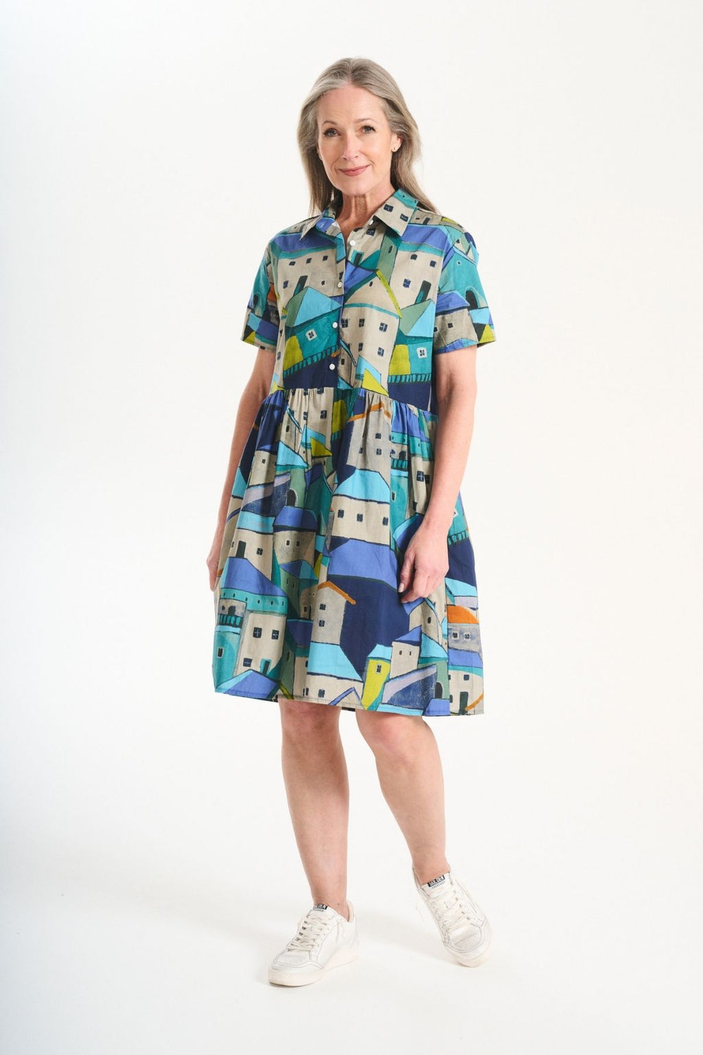 Pueblito Villa Dress Blue in Cotton | Olga de Polga