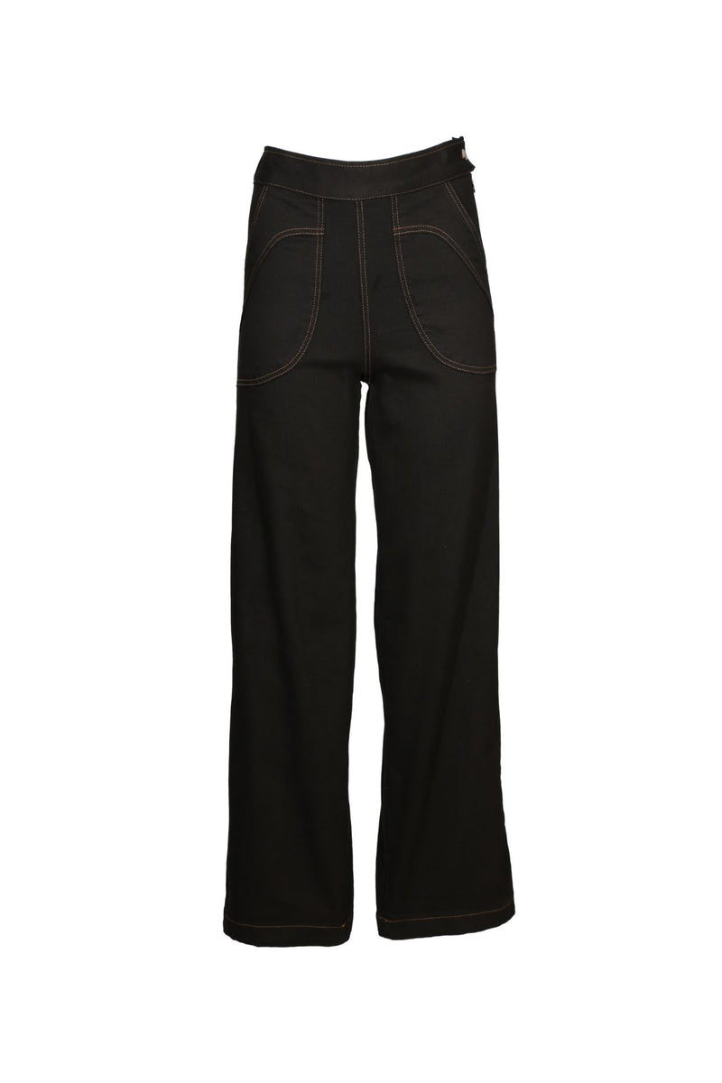 Peggy Long Jeans Black in Denim (Brown Stitching) | Olga de Polga