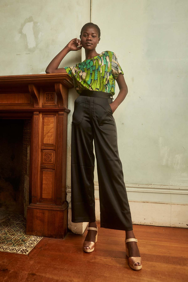 Peggy Long Pants Black in Satin – Olga de Polga