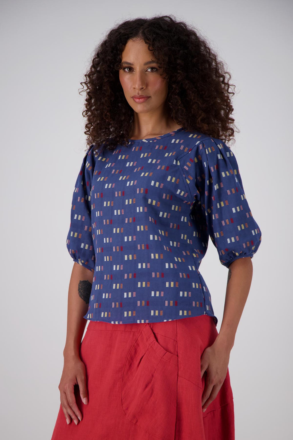 Telegraph Blouse Blue in Woven Cotton – Olga de Polga